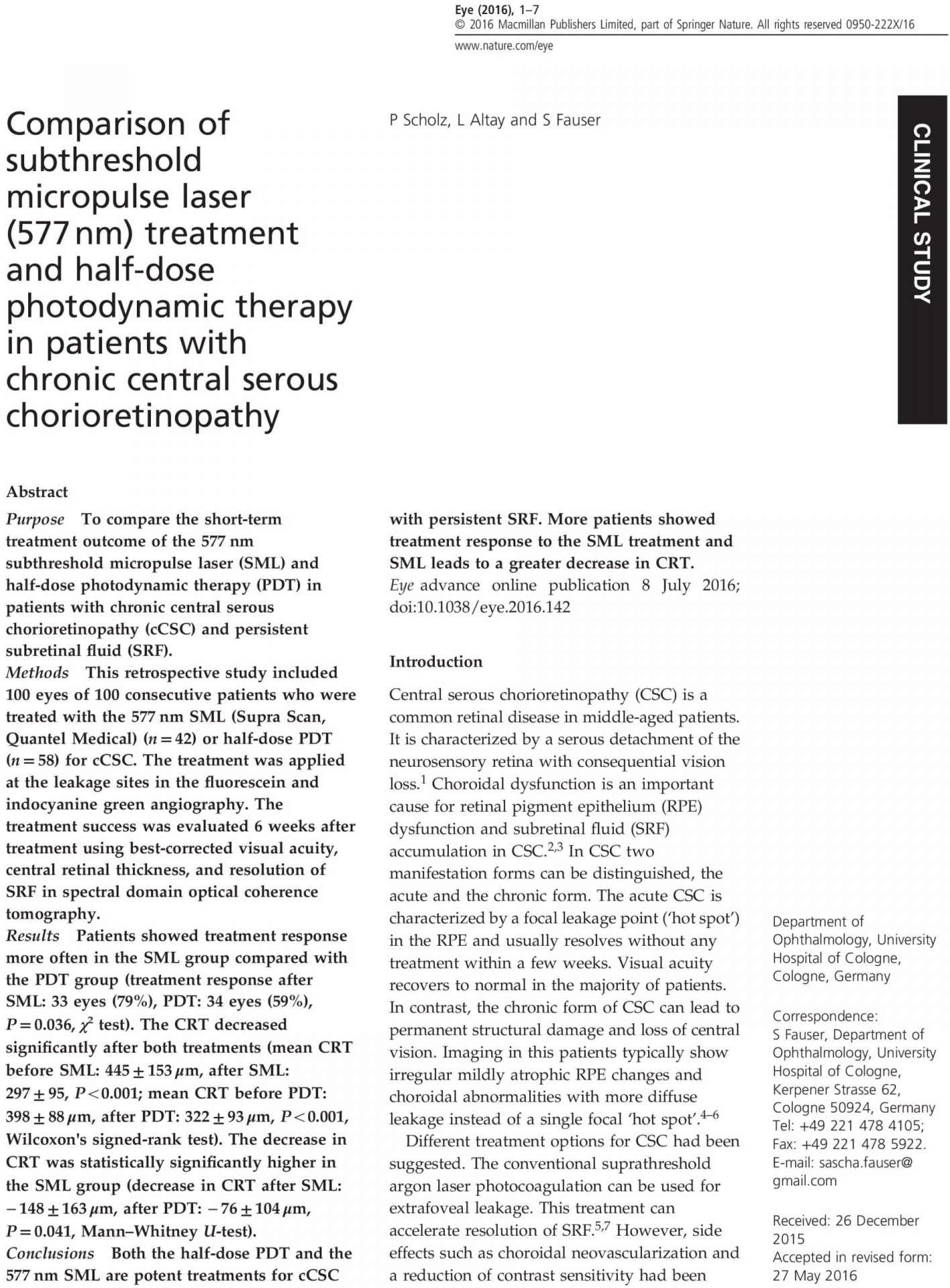 Comparison of subthreshold micropulse laser treatment and half-dose ...