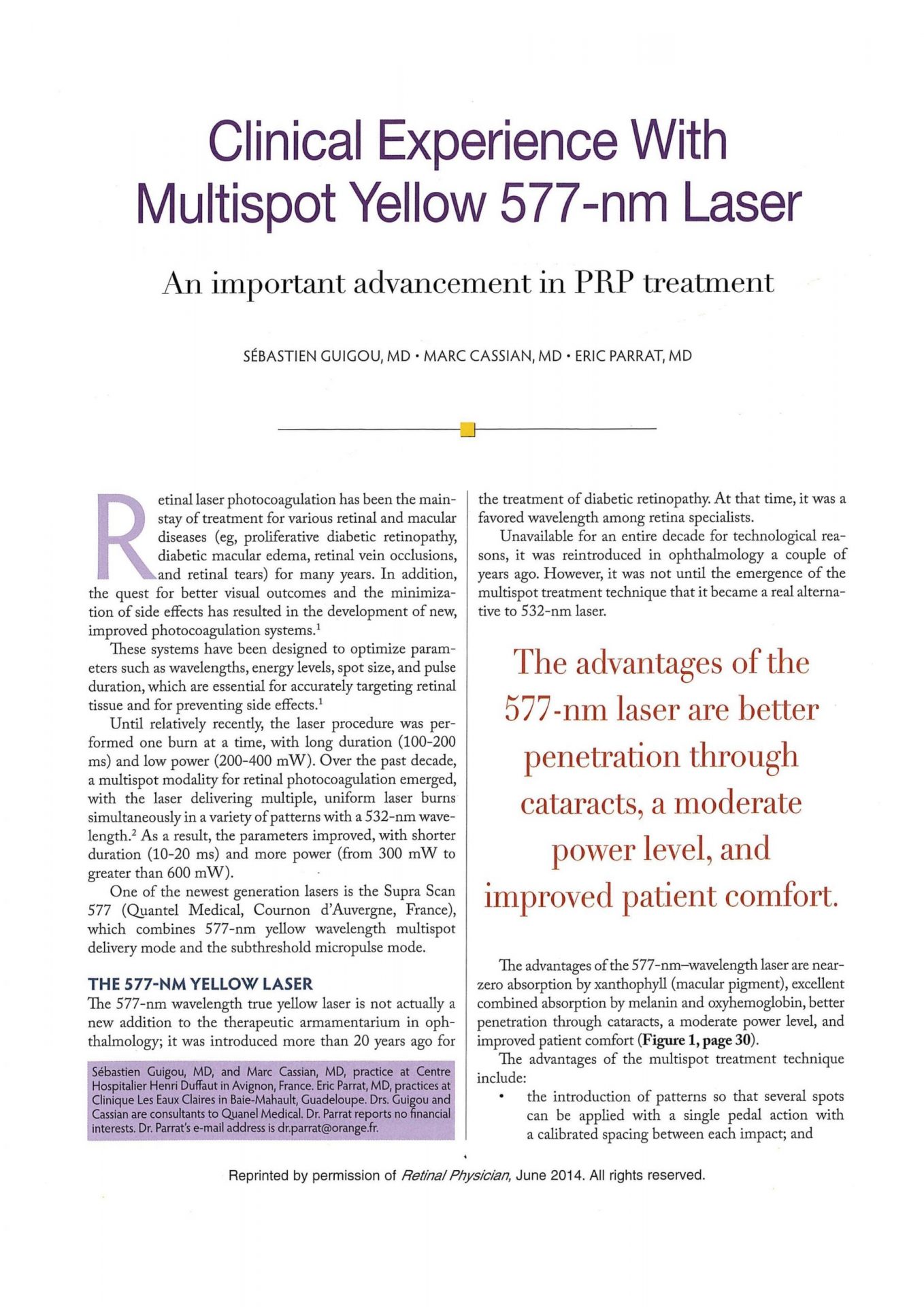 Clinical experience with Multispot yellow 577nm laser - Subliminal ...