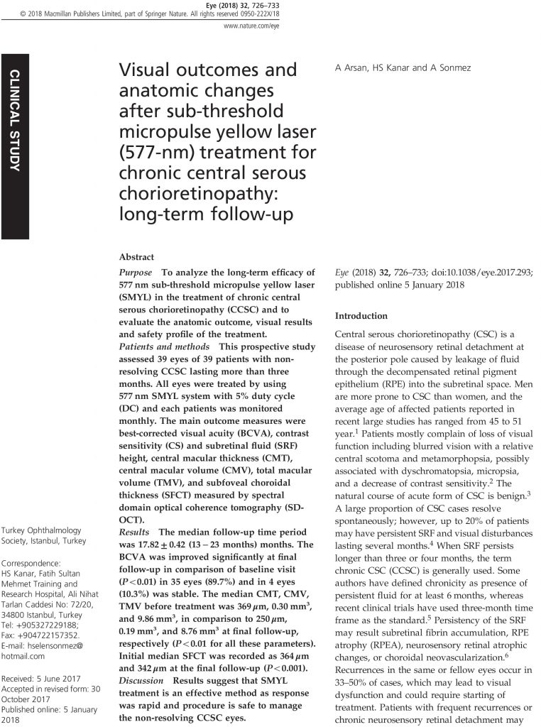 Visual outcomes and anatomic changes after sub-threshold micropulse ...